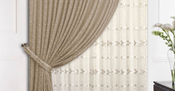 Σετ κουρτίνες LUXURY - Δίχτυ lurex χρυσό/μπεζ - Δαντέλα κεντημένη εκρού ...
