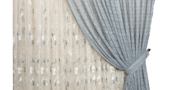 Σετ κουρτίνες LUXURY - Δίχτυ lurex γκρι αρζάν - Δαντέλα εκρού/μπεζ/γκρι